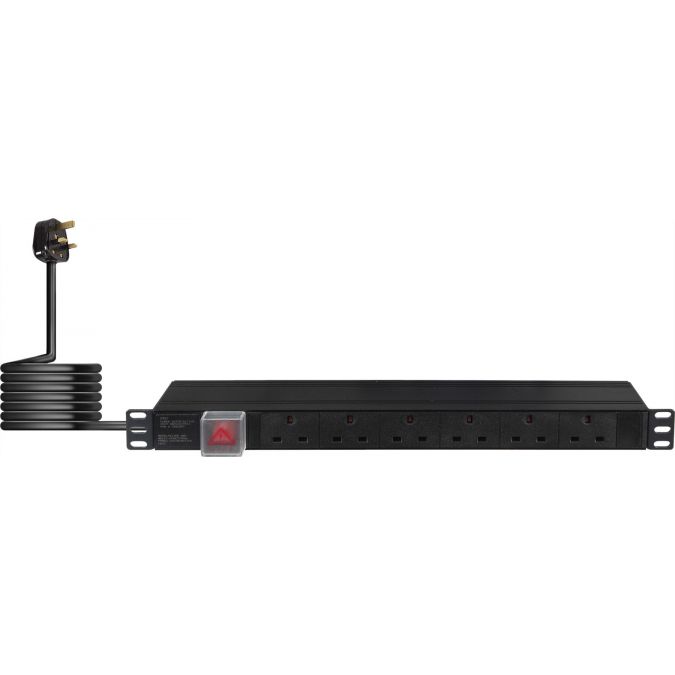 6-Way Horizontal 13A Switched PDU 19-Inch 1U Standardised Power Distribution Unit 2m Lead