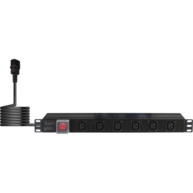 6-Way Horizontal IEC C13 Switched PDU 19-Inch 1U Power Distribution Unit 2m